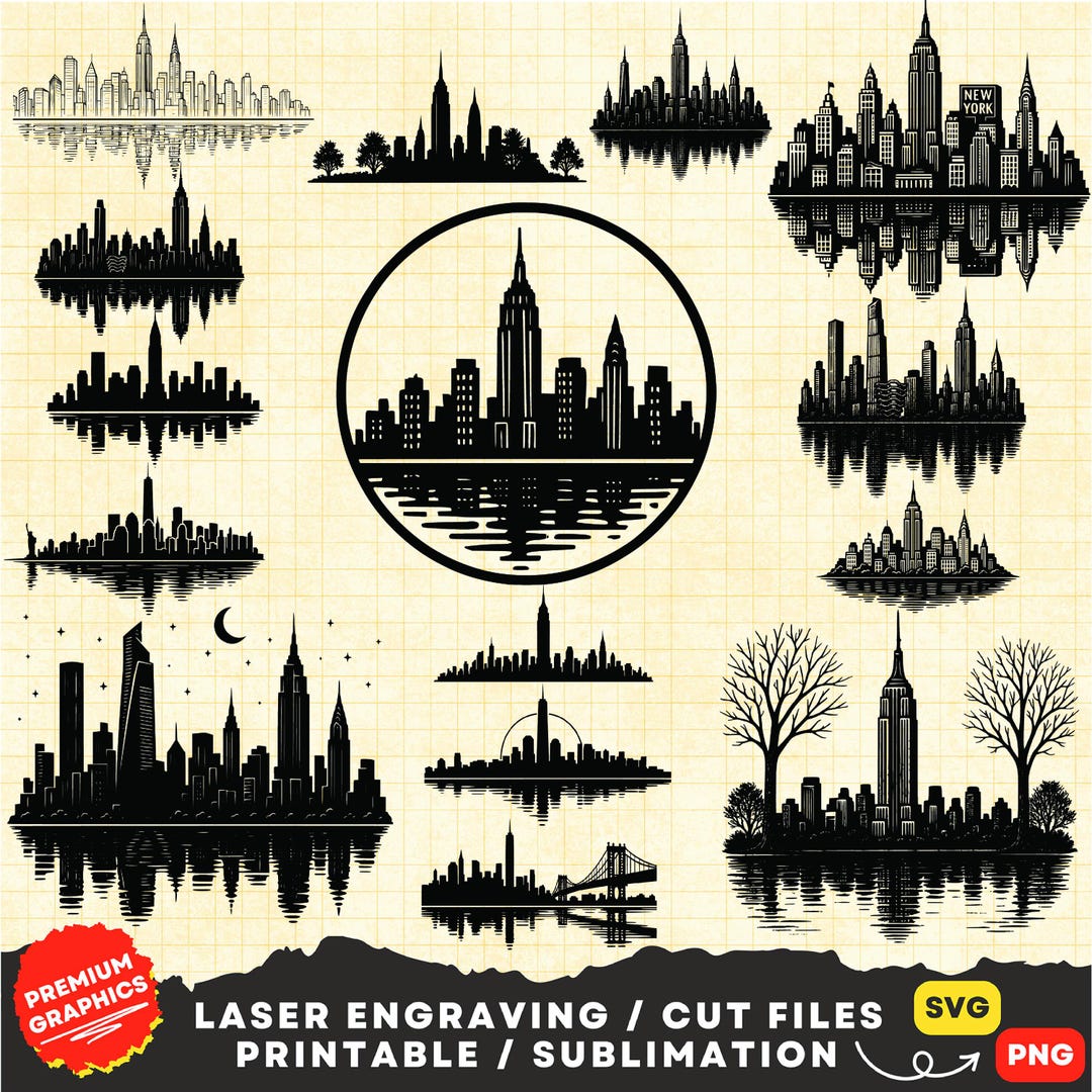 New York Skyline Silhouette, Line Drawing, NYC Svg Png, Manhattan Svg ...