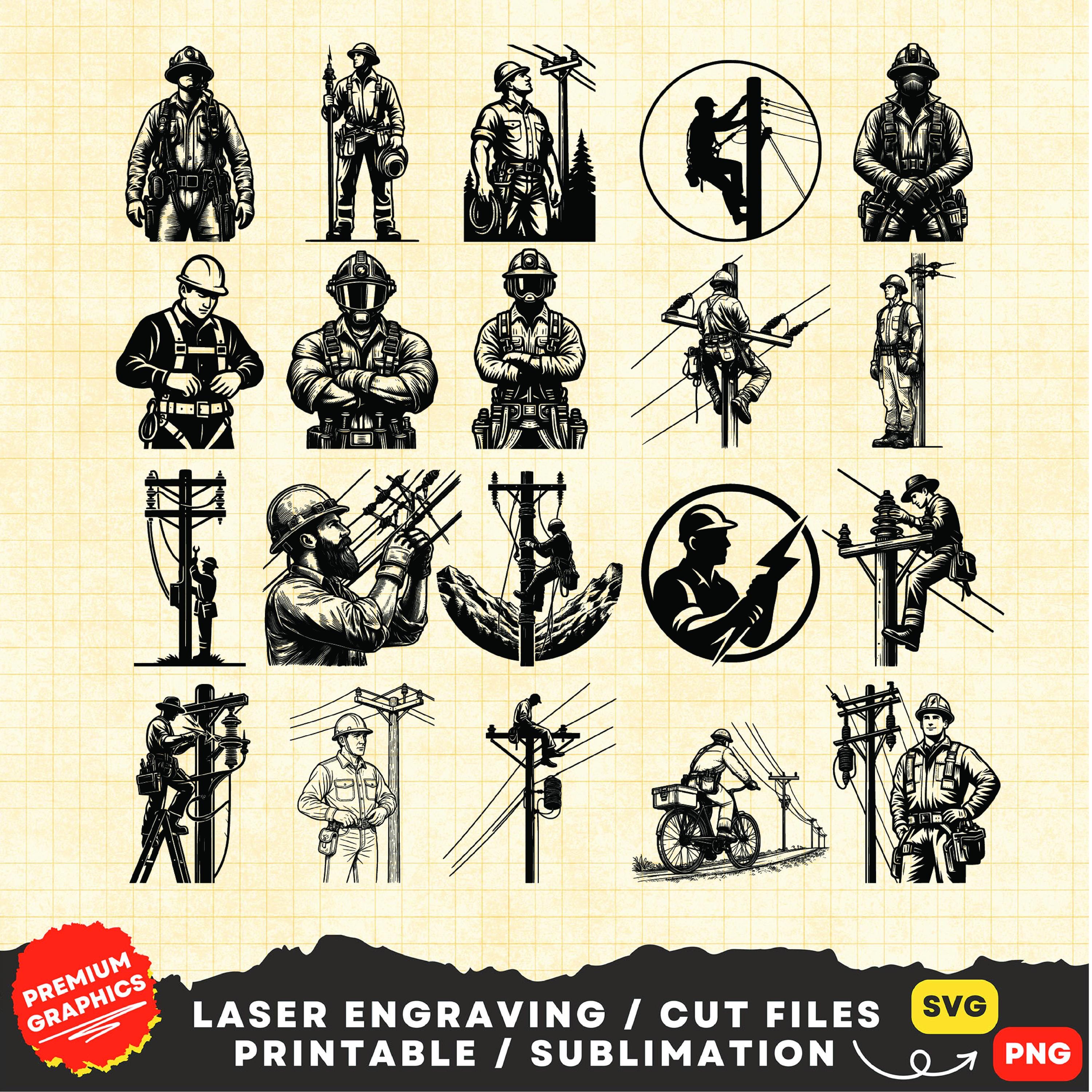 20 Lineman Svg Bundle, Lineman Svg Png Clipart, Lineman Scene Svg ...