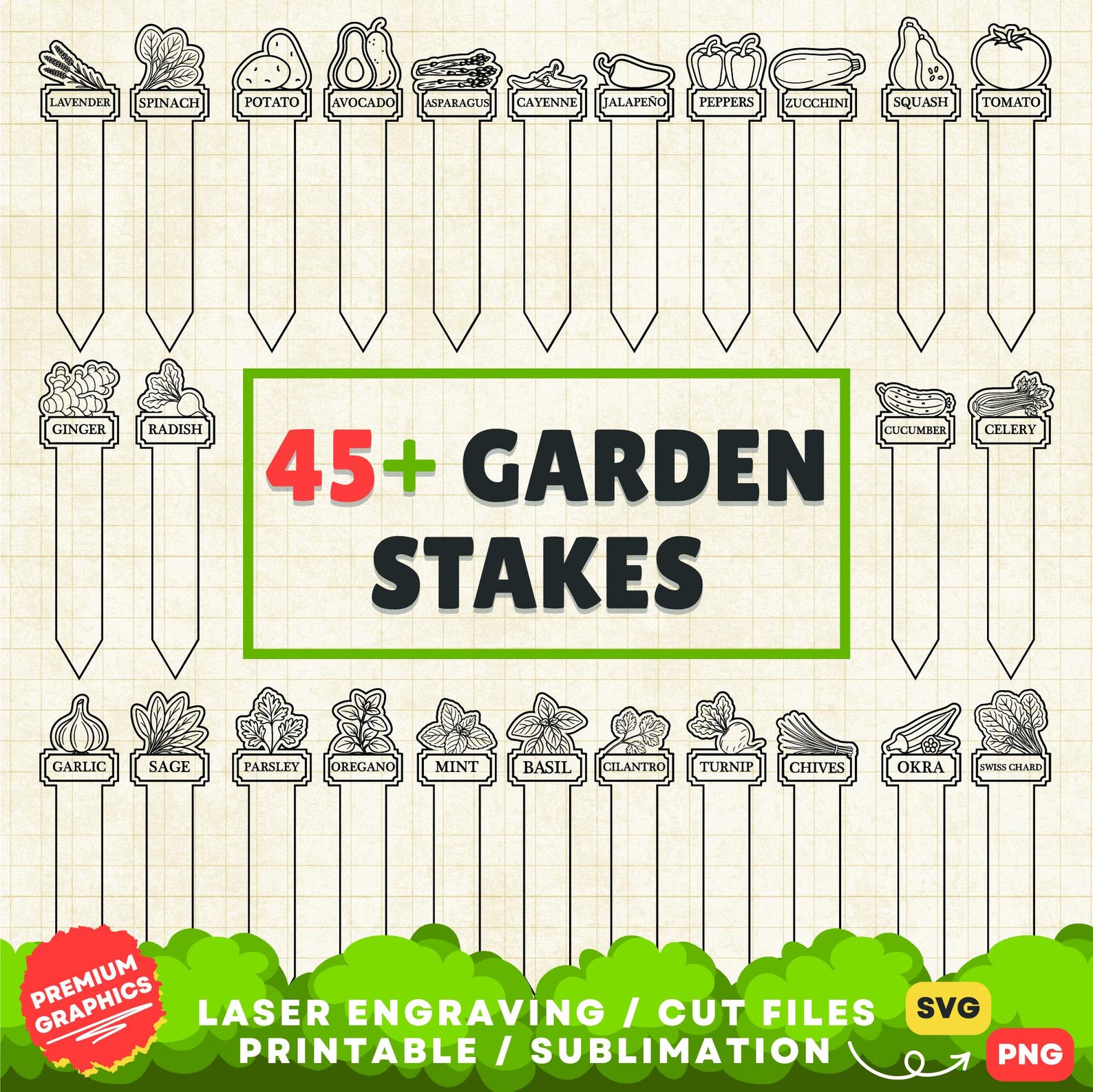 3D Garden Stakes Svg, Garden Signs SVG, Laser Cut Vegetable Sign ...