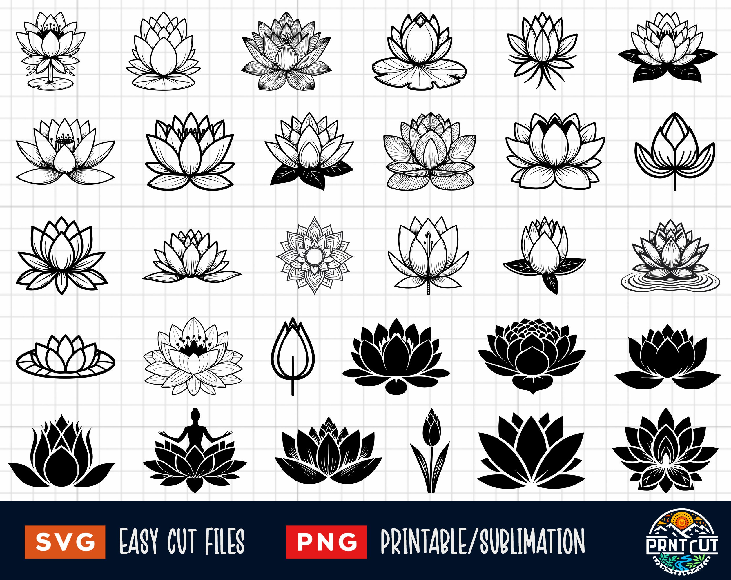 30 Lotus Svg Bundle, Lotus Svg, Lotus Png, Lotus Flower Svg Png, Lotus ...