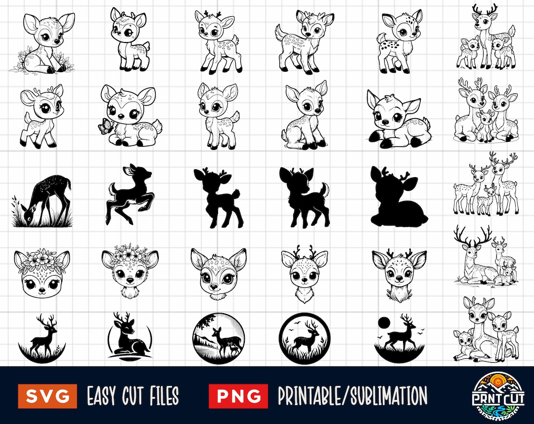 30 Baby Deer Svg Png Bundle, Deer Svg, Baby Deer Anime, Deer Family Svg ...