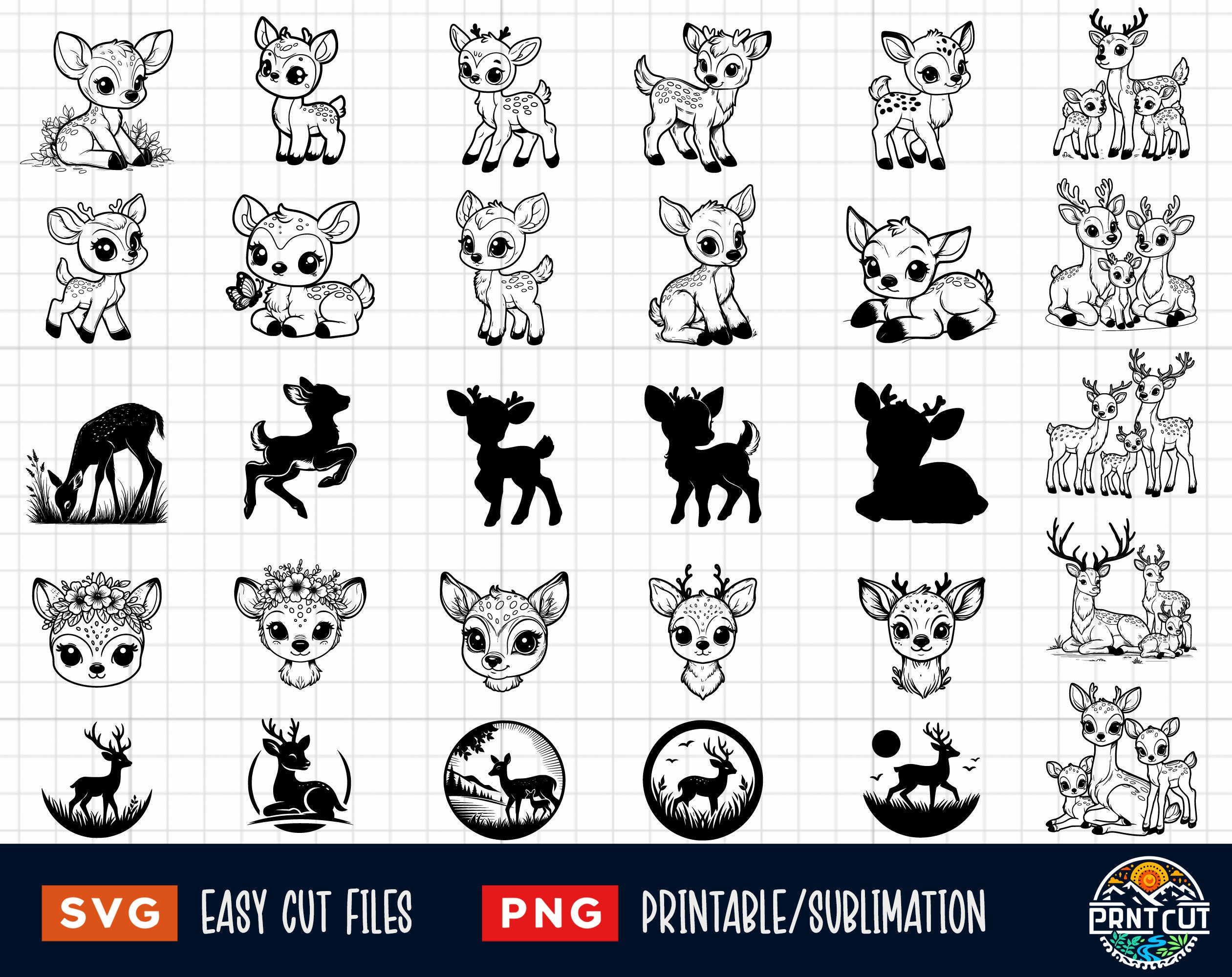 30 Baby Deer Svg Png Bundle, Deer Svg, Baby Deer Anime, Deer Family Svg ...