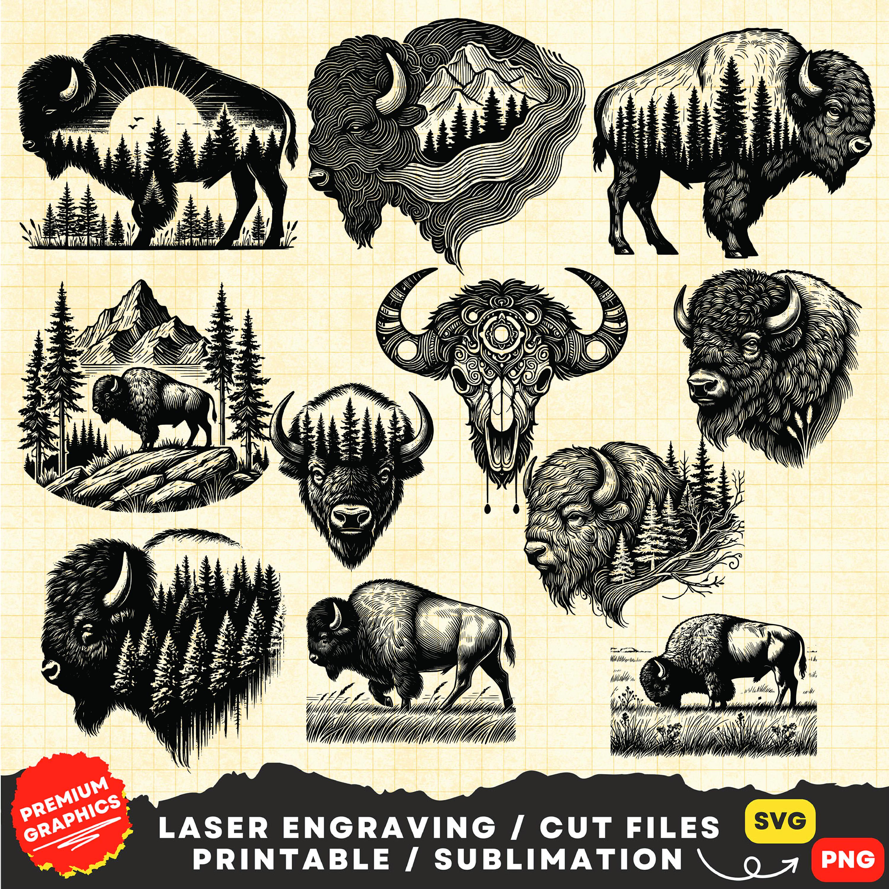 Bison SVG Bundle, Bison Svg, Bison Mountain Svg, Bison Scene Svg, Bison ...