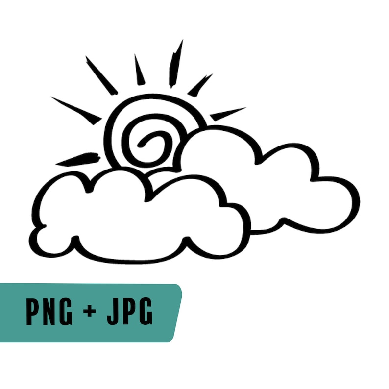 Sun With Clouds Clipart PNG and JPG - Etsy