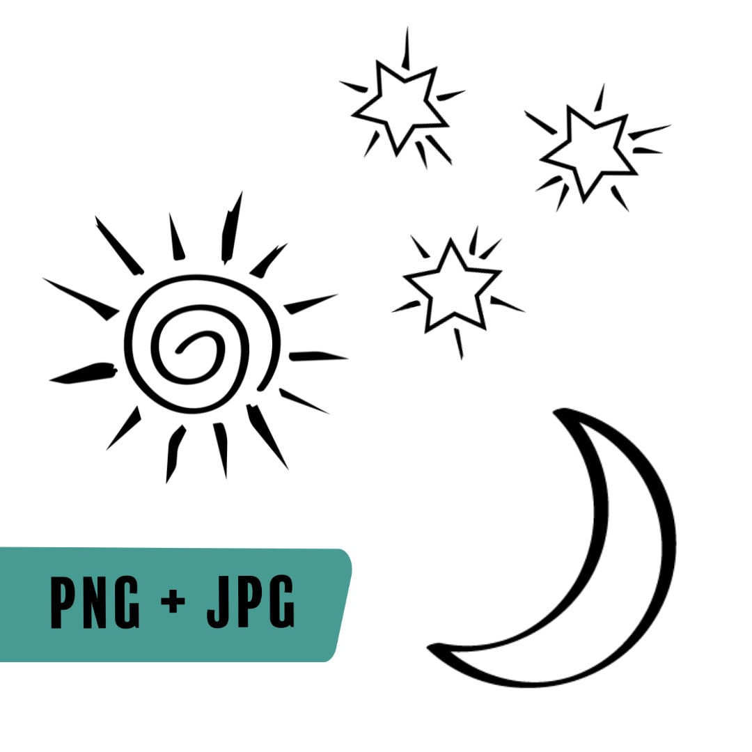 Sun Moon and Stars Clipart PNG and JPG - Etsy