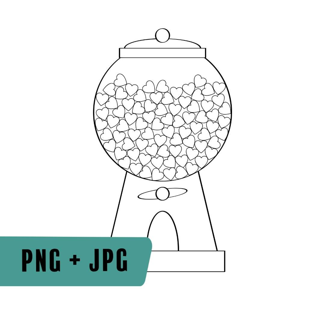 Heart Candy Dispenser Gumball Machine Clip Art PNG and JPG - Etsy