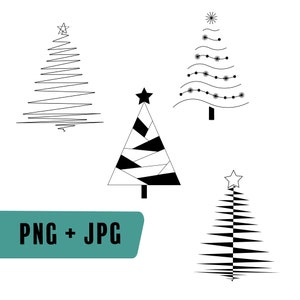 Christmas Tree Clip Art PNG and JPG Black and White - Etsy