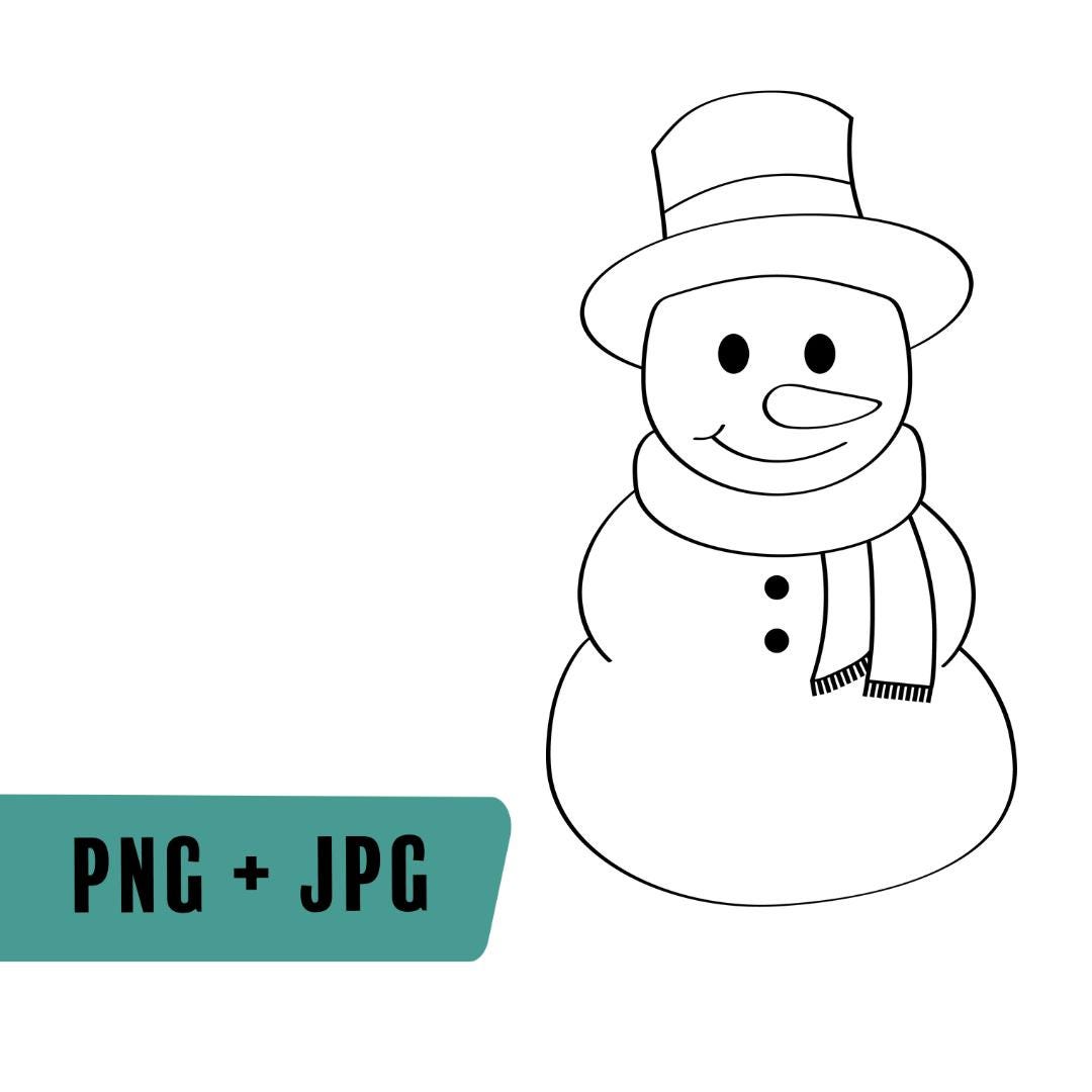 Snowman Clipart Black and White PNG and JPG - Etsy