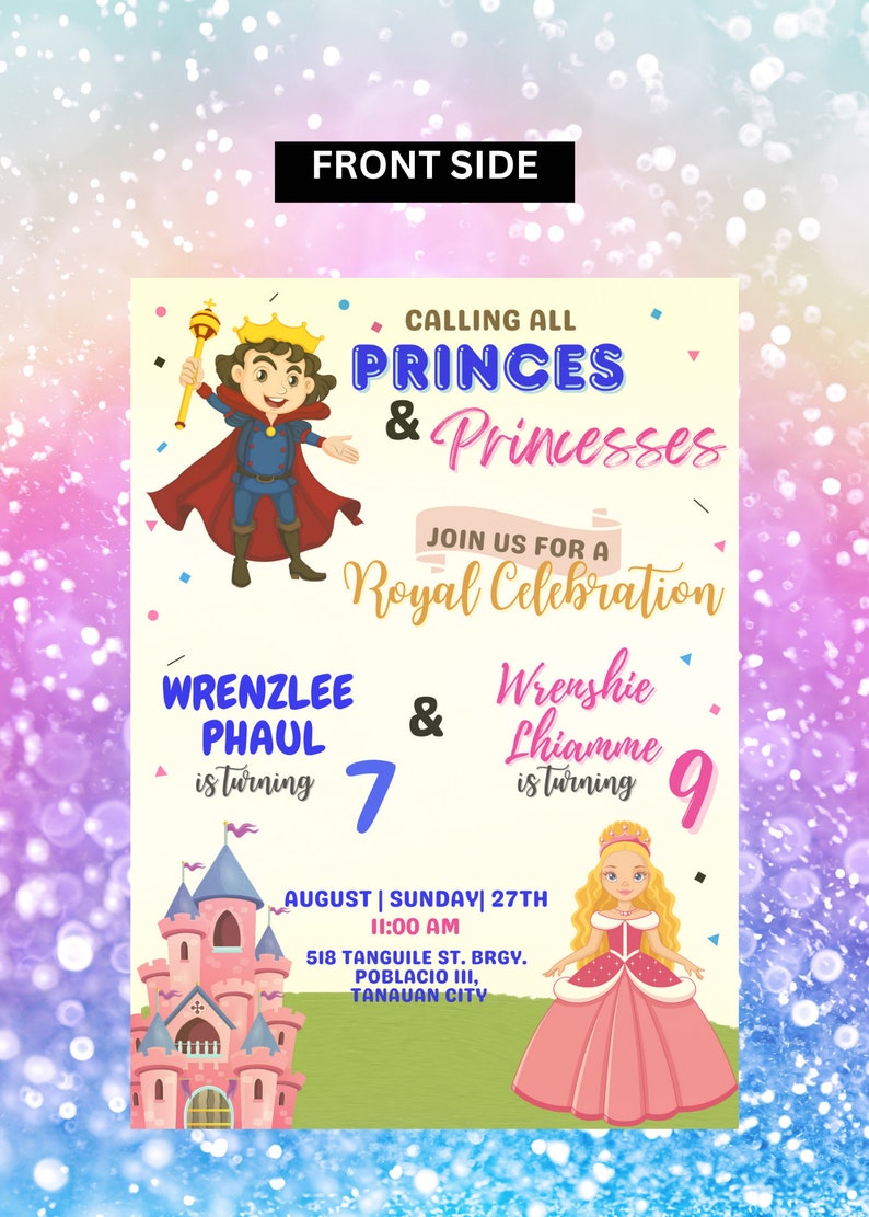 Prince and Princess Birthday Invitation | Editable Prince and Princess ...