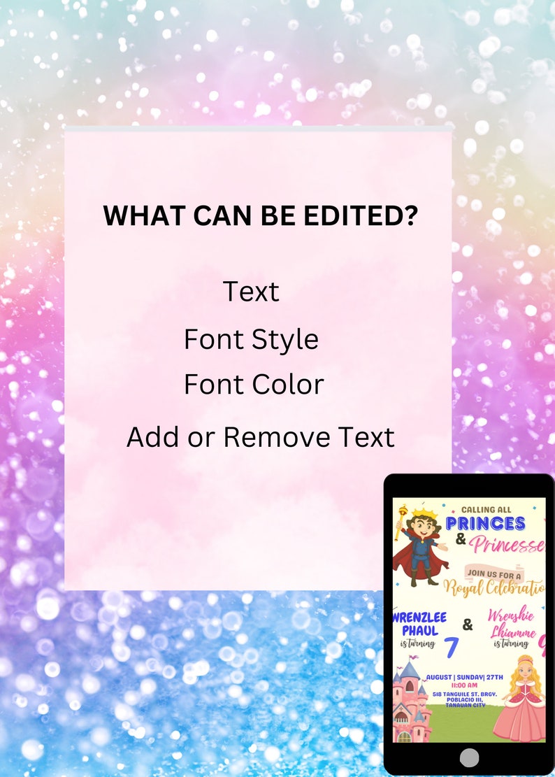 Prince and Princess Birthday Invitation | Editable Prince and Princess ...