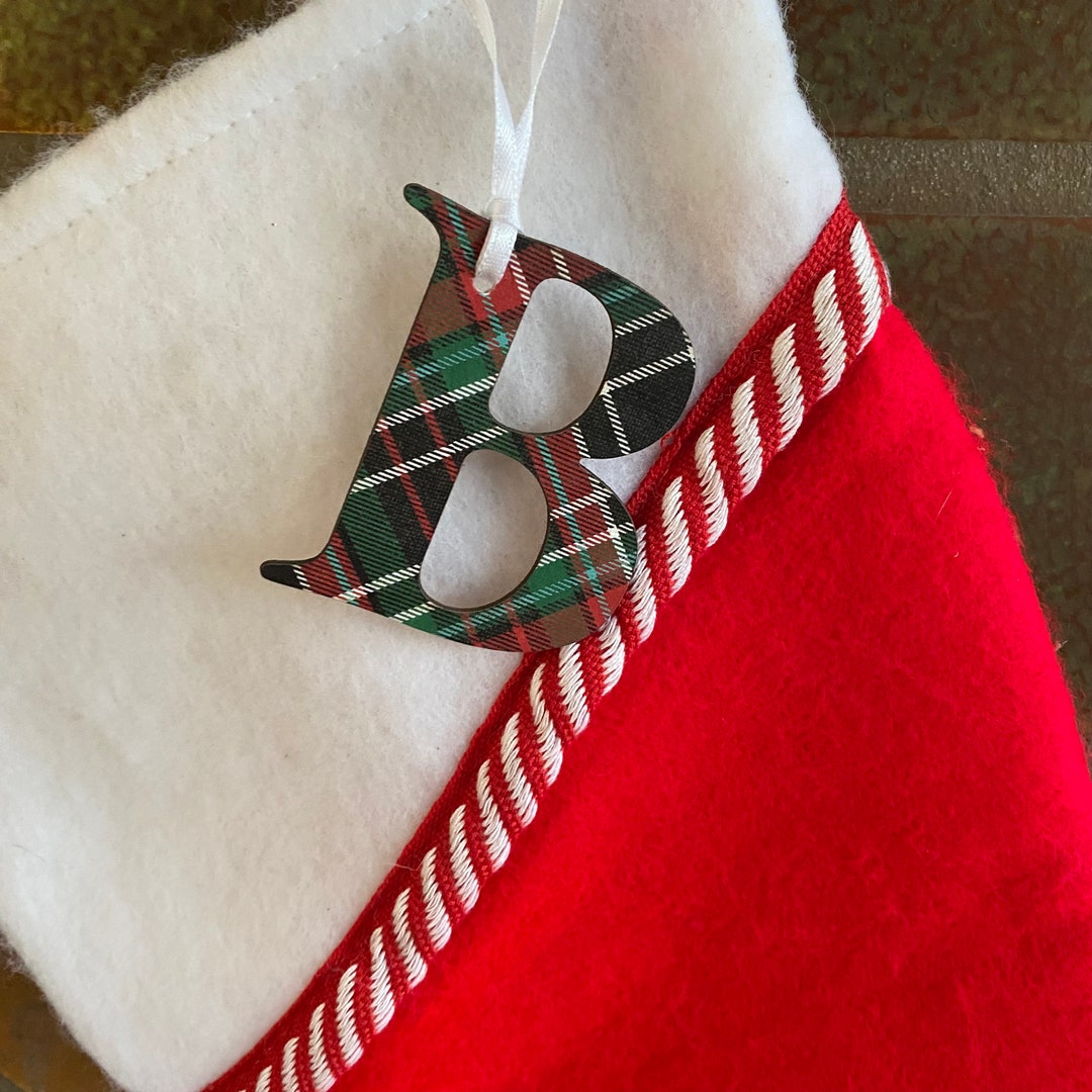 Plaid Initial Christmas Ornament, Gift Tag, Stocking Decoration - Etsy