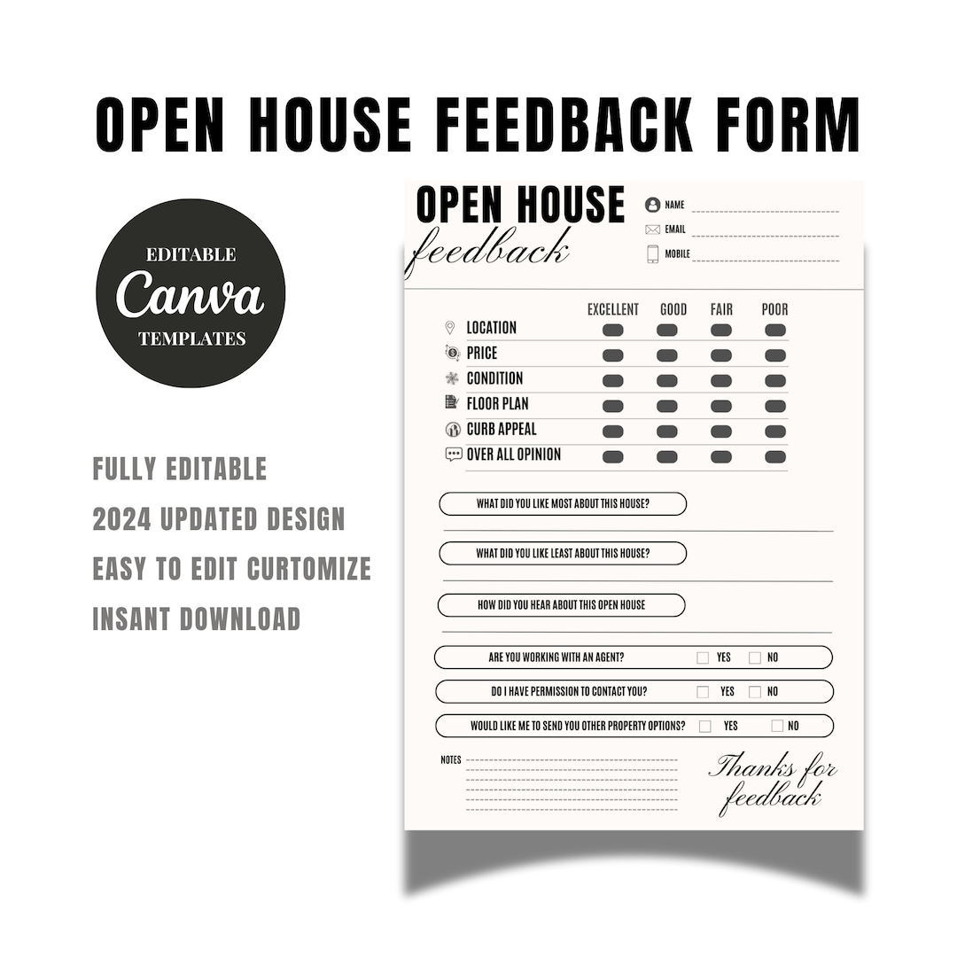 Open House Feedback Form | Open House Feedback Sheet | Real Estate ...
