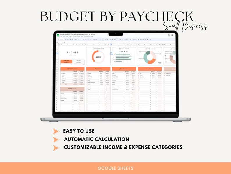 Budget by Paycheck Google Sheets Spreadsheet, Monthly Budget, Weekly ...