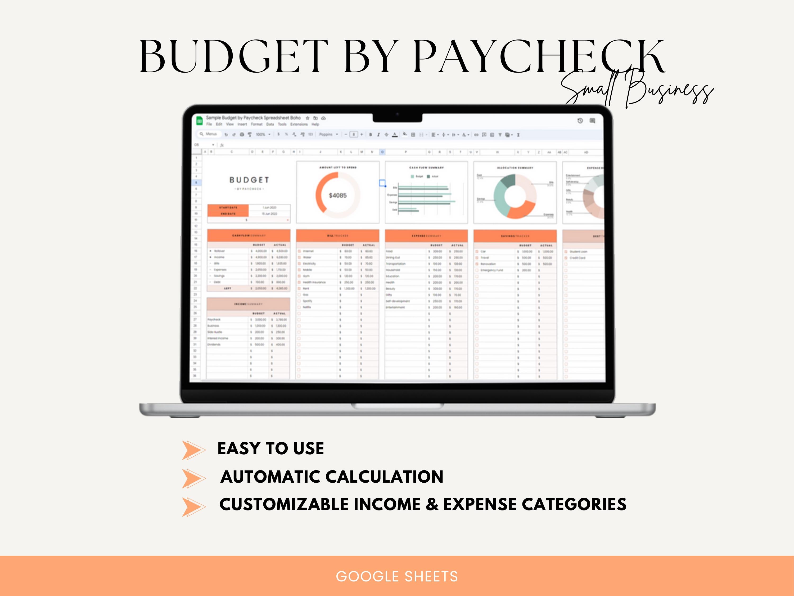 Budget by Paycheck Google Sheets Spreadsheet, Monthly Budget, Weekly ...