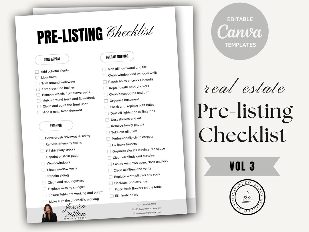Pre-listing Checklist, Home Seller Checklist, Real Estate Prelisting ...