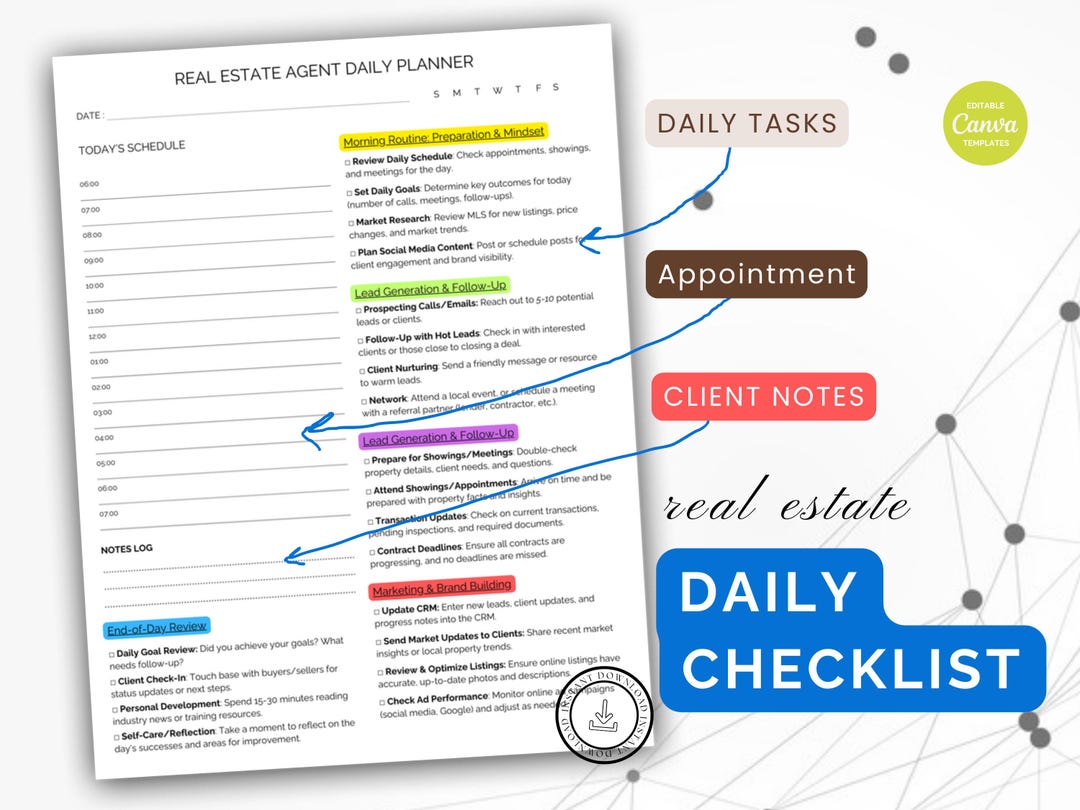Real Estate Agent Daily Checklist and Business Planner: Digital ...