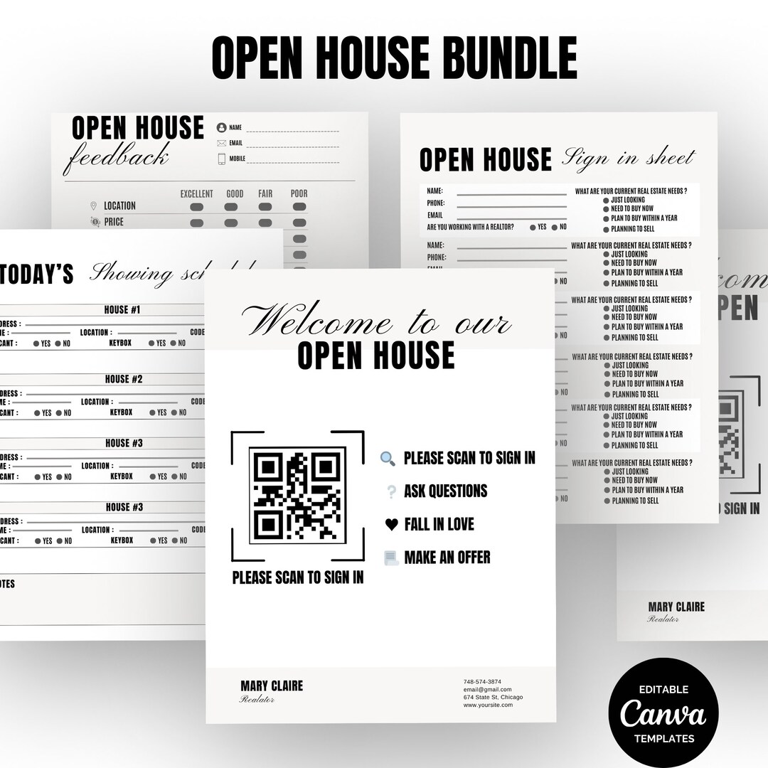 Open House Sign in Sheet, Open House Feedback Form, Open House Sign in ...