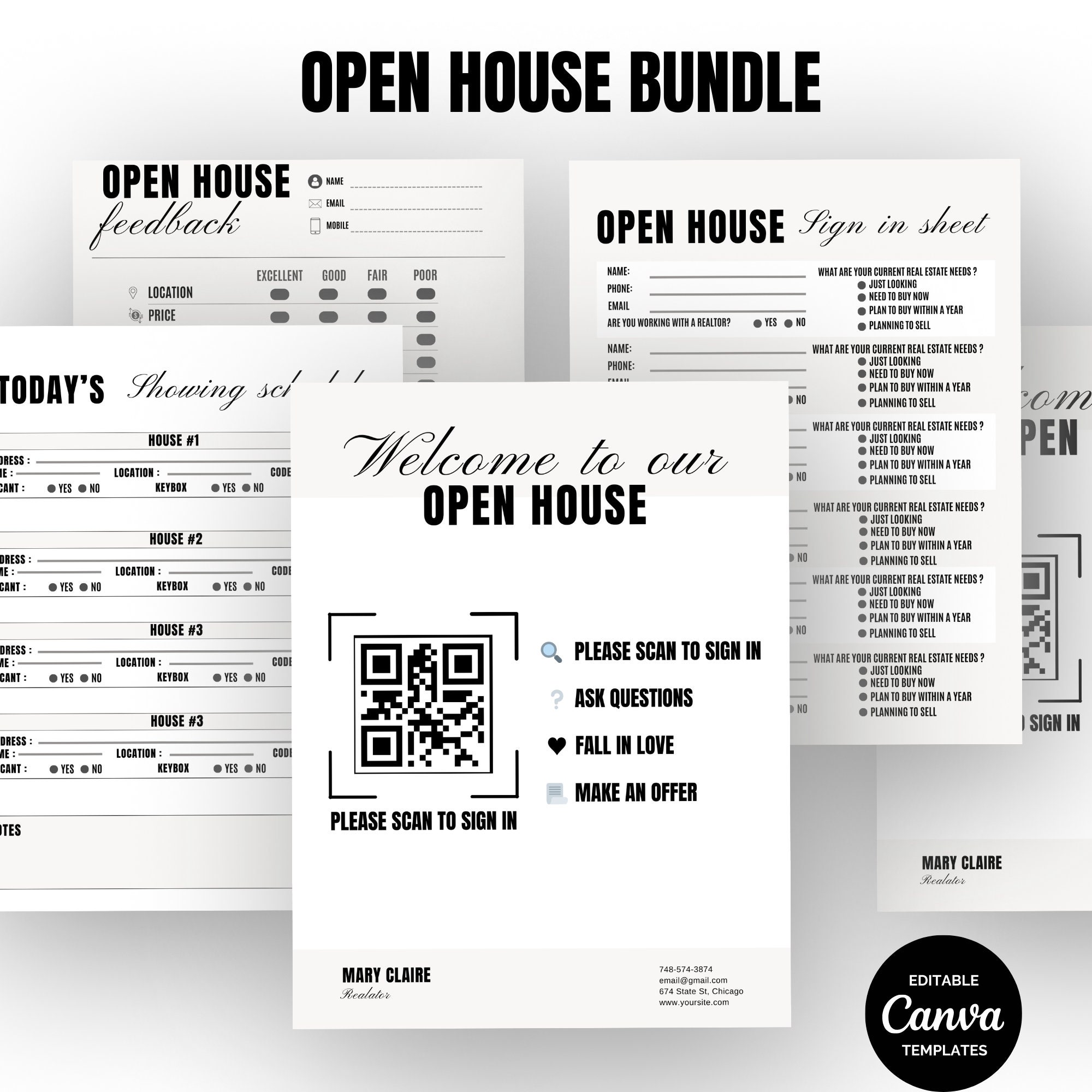 Open House Sign in Sheet, Open House Feedback Form, Open House Sign in ...