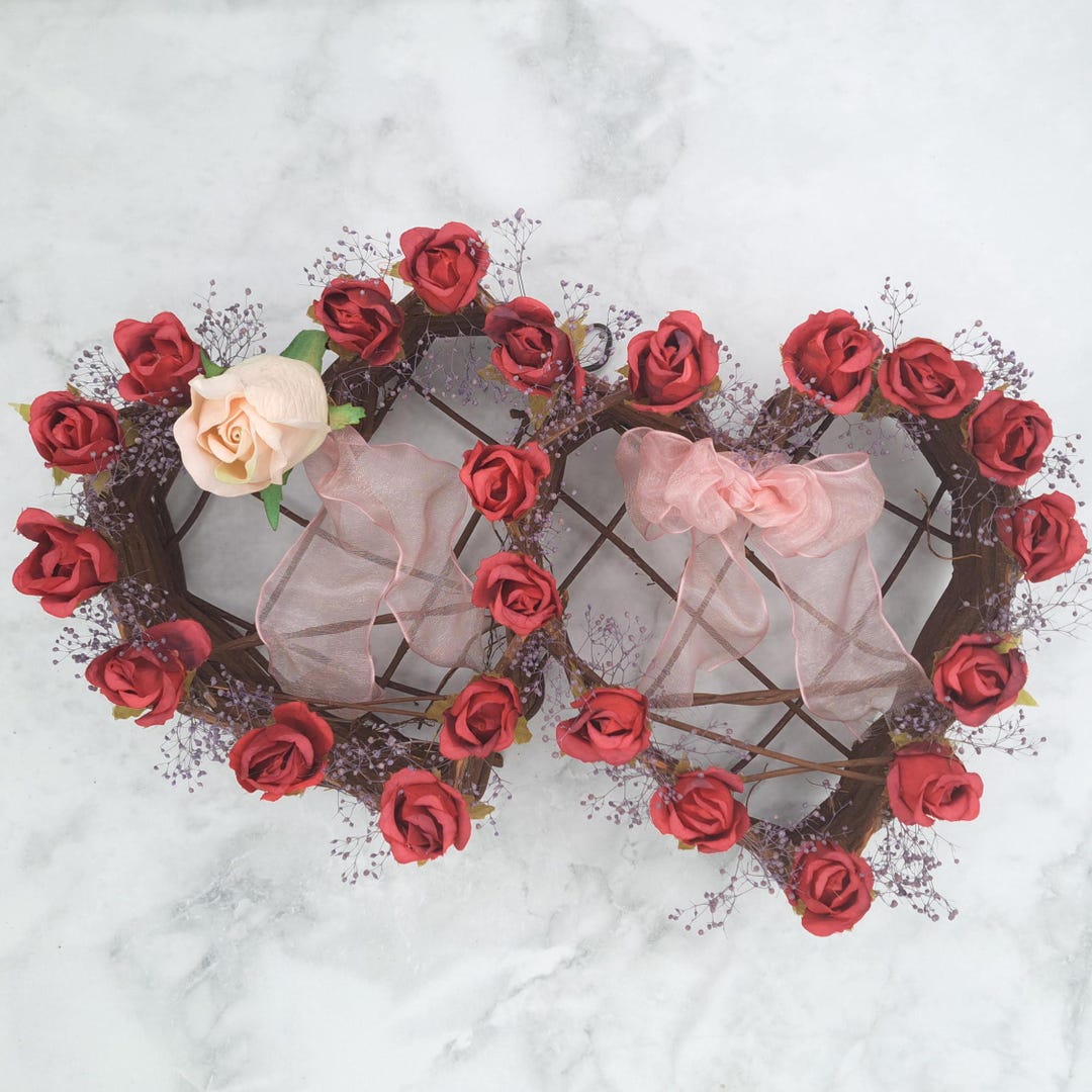 Handmade Connected Willow Hearts Flower Arrangement W/ Silk & Dried ...