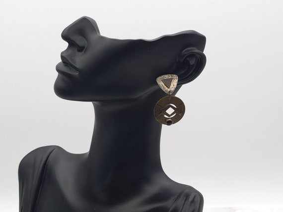 Vintage 1990s Bronze Triangle & Circle Earrings - Gem