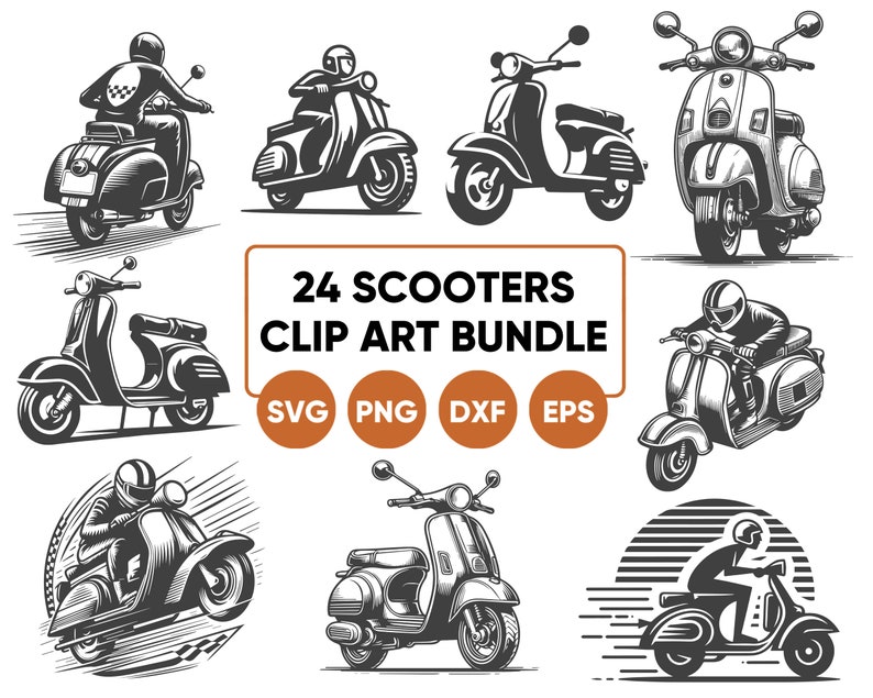 Scooter SVG, Scooter Clip Art, Scooter PNG, Scooter Vector Files, Svg Eps Dxf Png, Instant ...