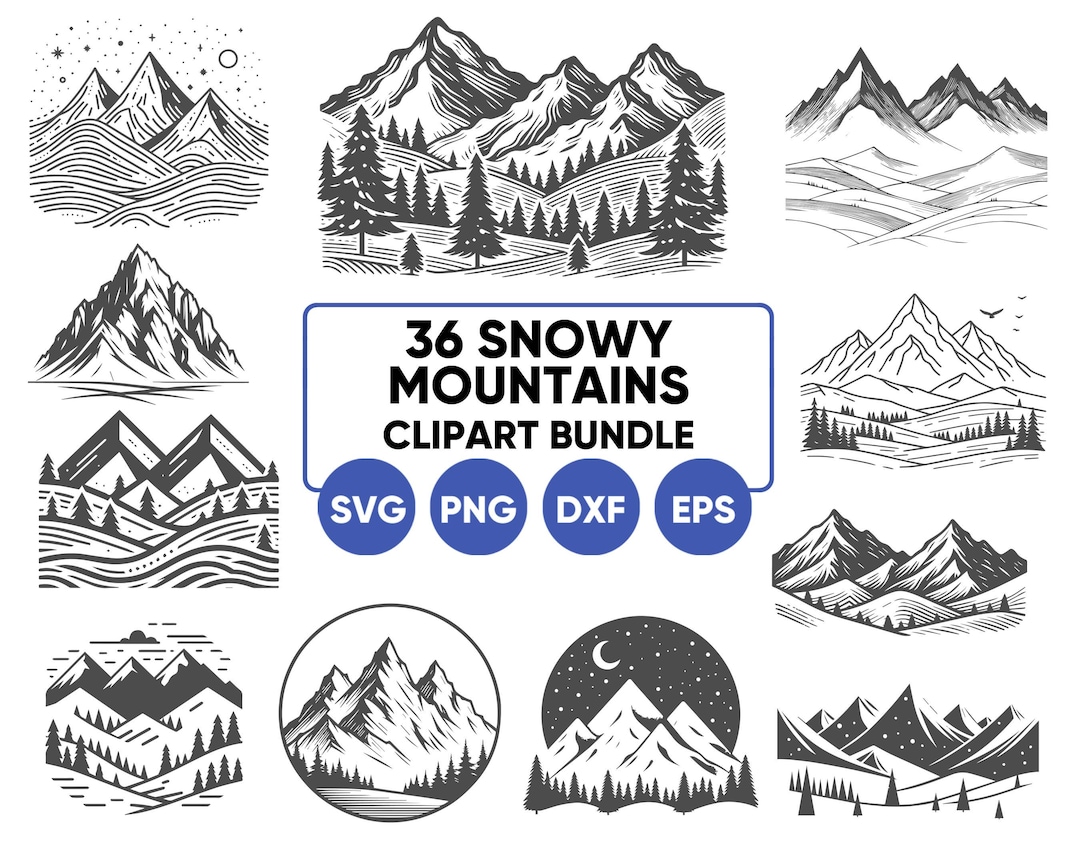 Snowy Mountain SVG Bundle, Mountain Range SVG, Snow Covered Mountain ...