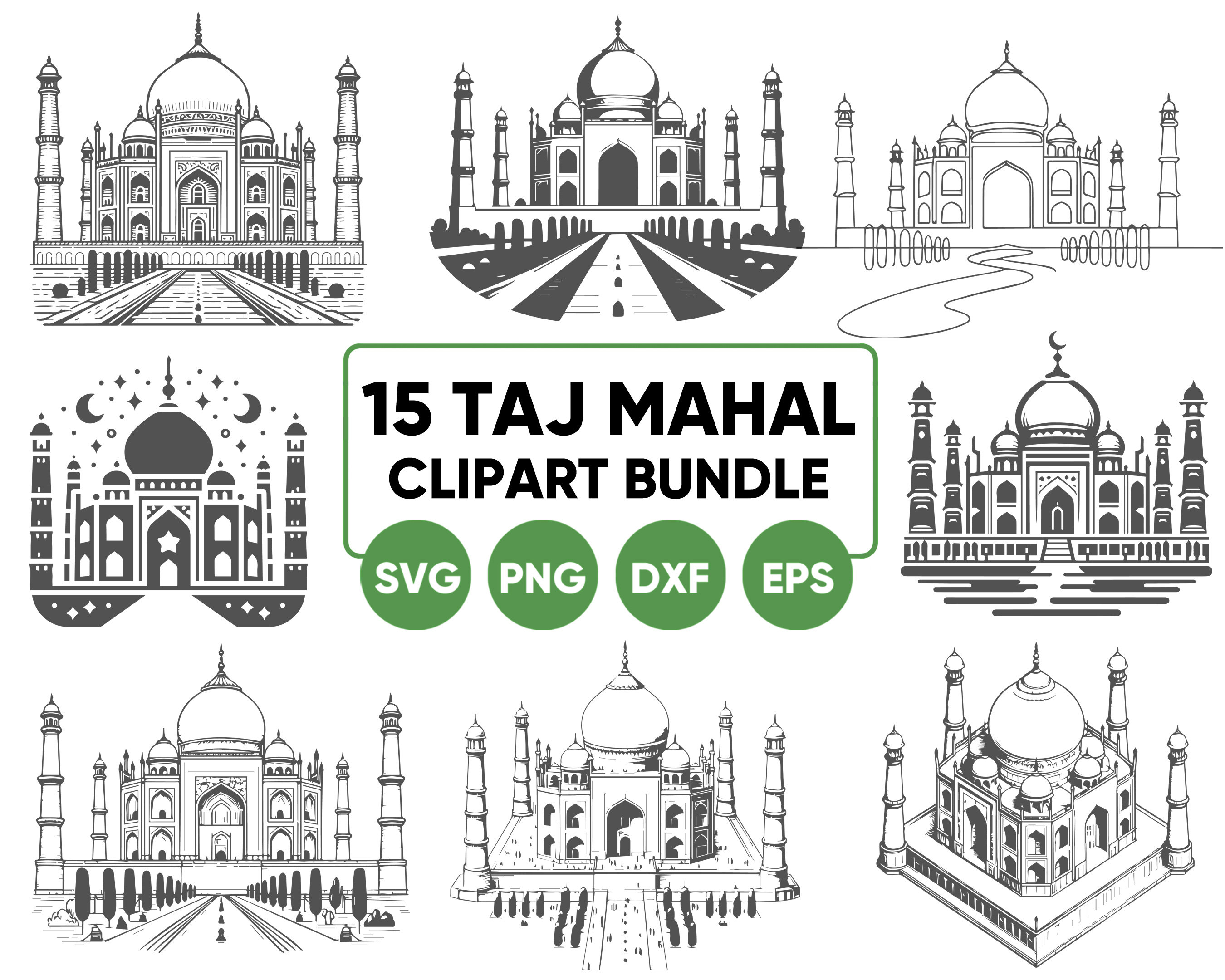 15 Taj Mahal SVG Clipart Bundle, Taj Mahal Png Svg Eps Dxf, Taj Mahal ...