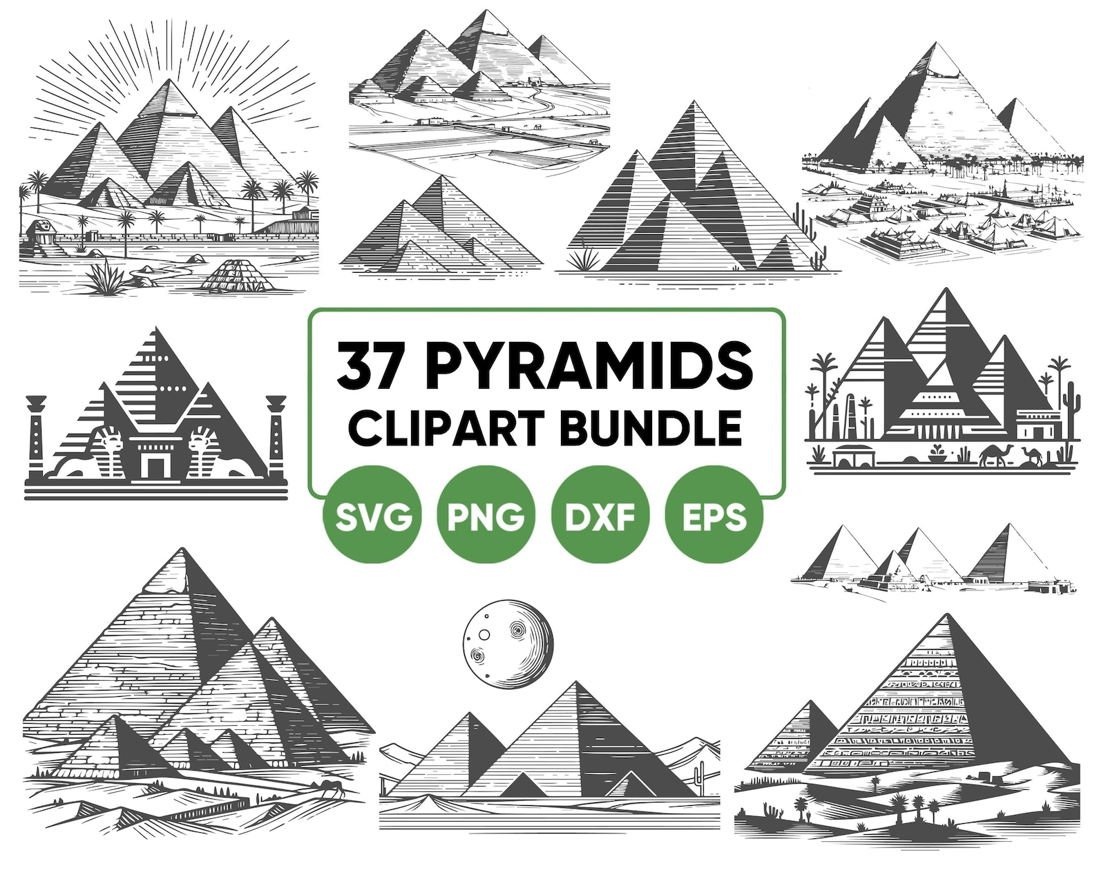 37 Pyramids SVG Clipart Bundle, Pyramids Png Svg Eps Dxf, Egyptian SVG ...
