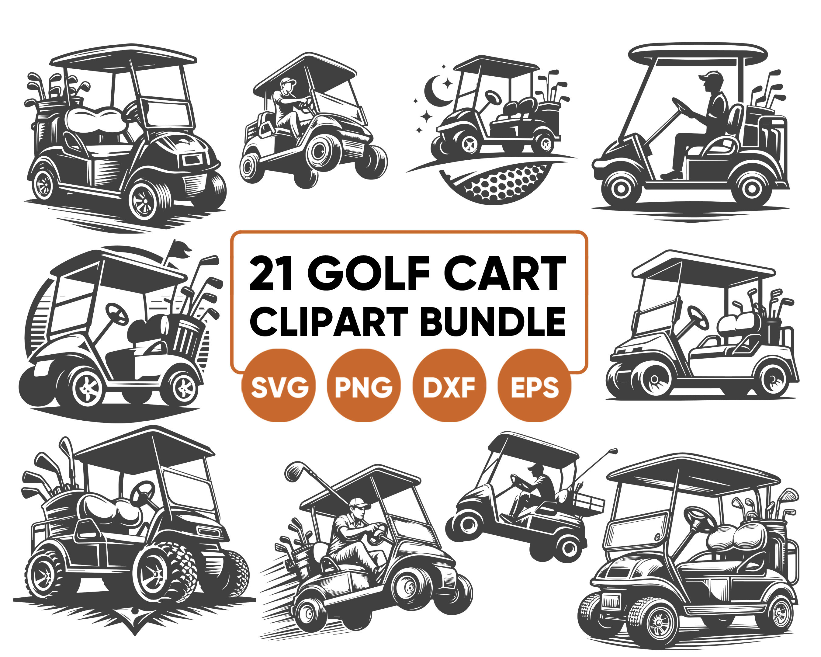 Golf Cart SVG, Golf Cart Clipart Bundle, Golf Cart Png Eps Dxf Svg ...