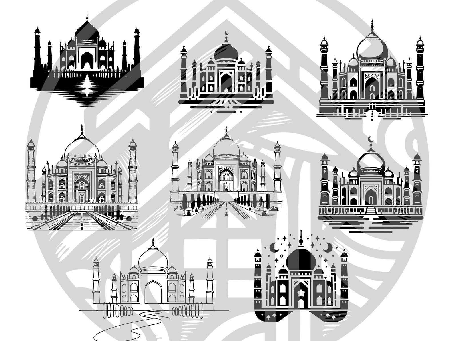 15 Taj Mahal SVG Clipart Bundle, Taj Mahal Png Svg Eps Dxf, Taj Mahal ...