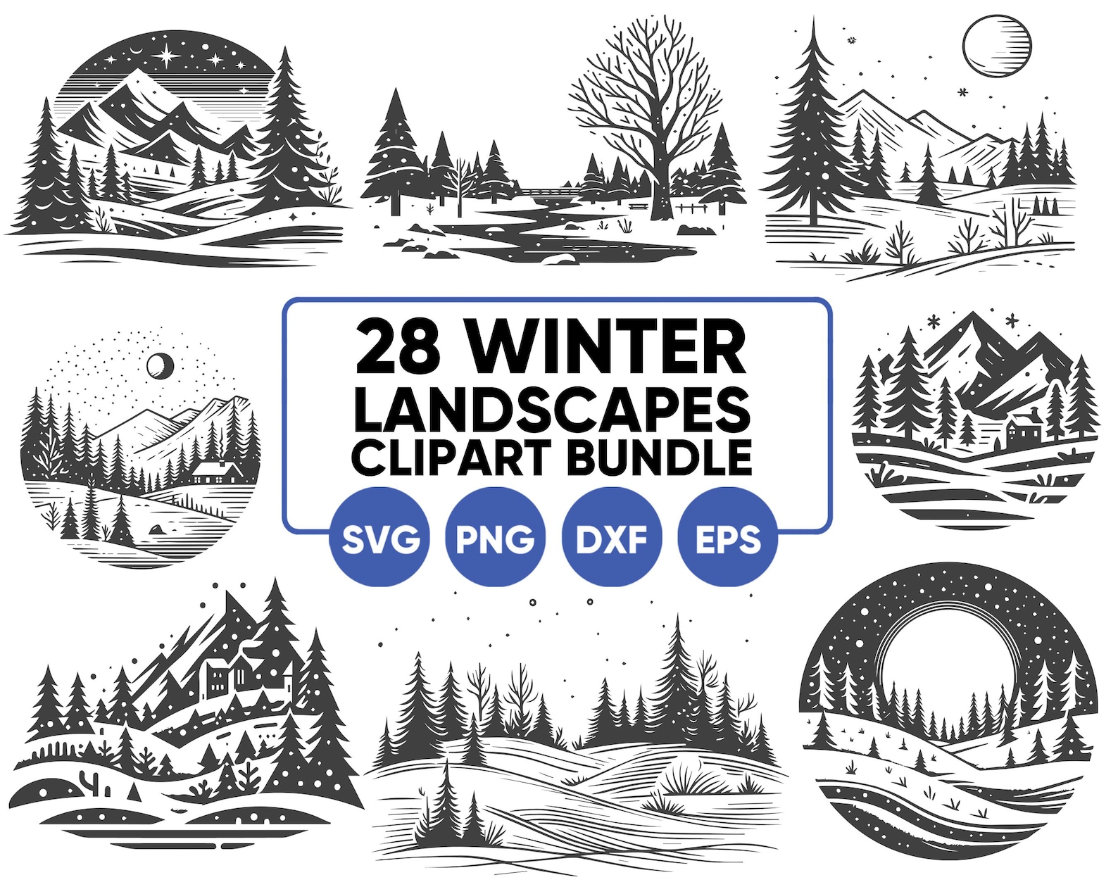 Winter Svg Clipart Bundle, Winter Clipart Png Svg Dxf Eps, Winter ...