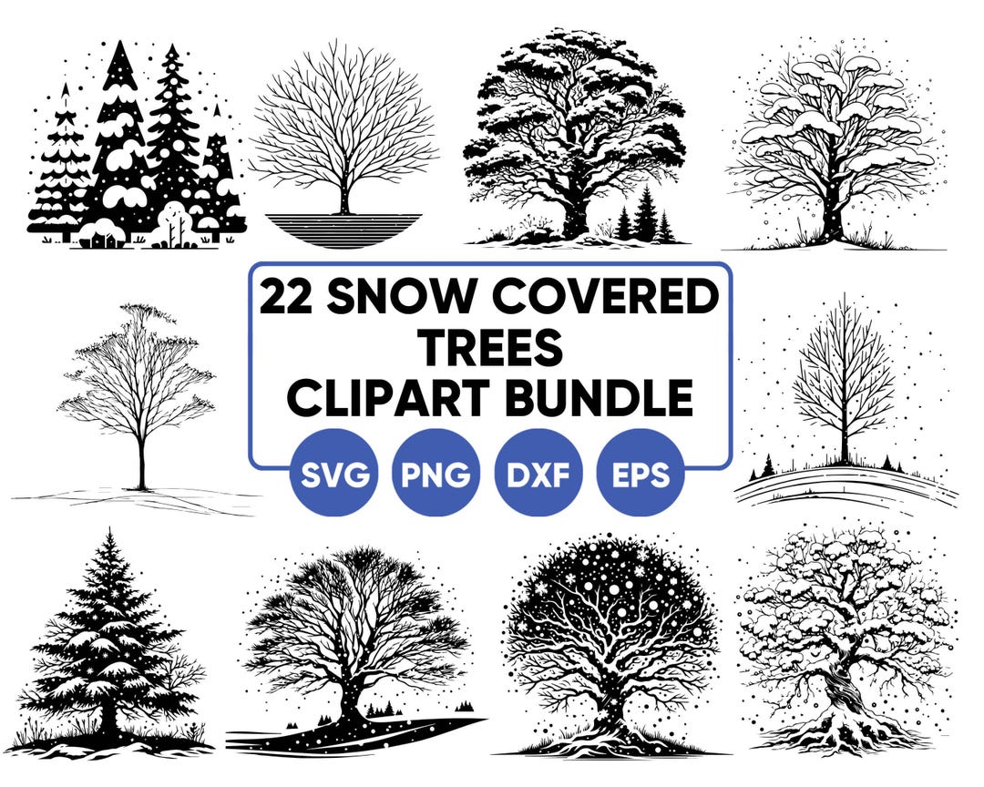 22 Snow Covered Trees Clipart Bundle, Winter Trees in Svg, Png, Dxf ...
