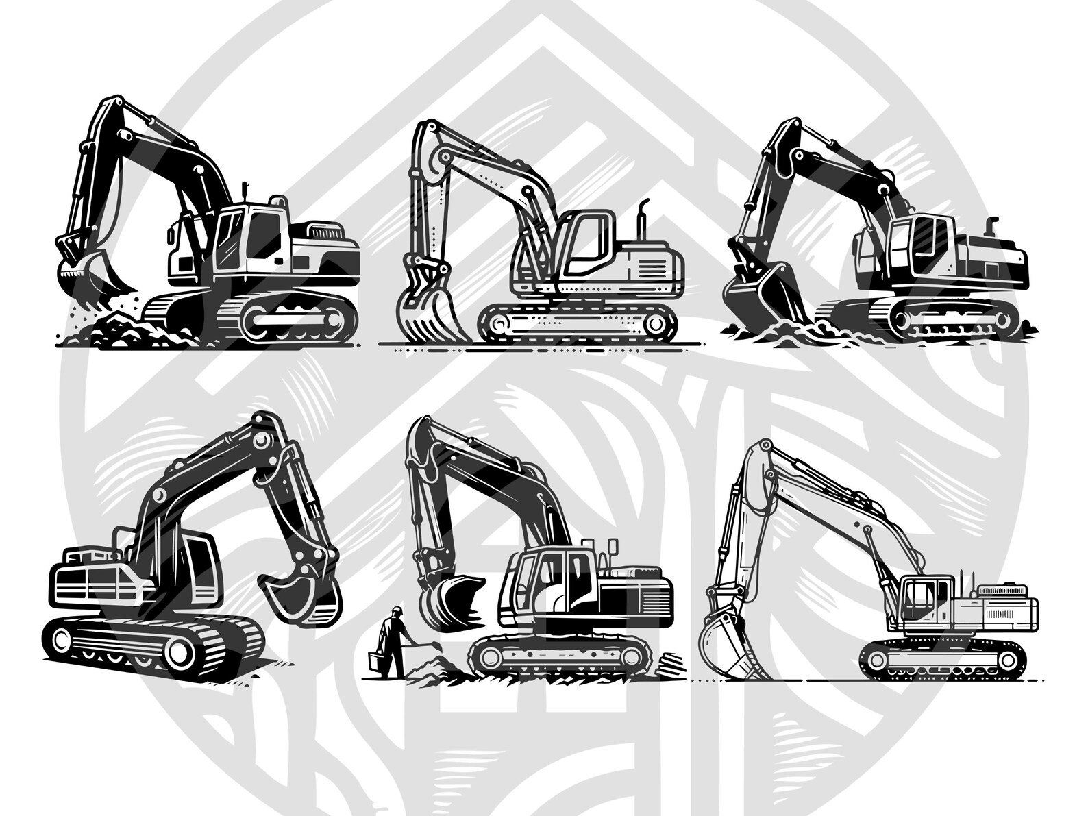 Excavator Clipart Bundle, Excavator SVG, Construction Clipart, Digger ...