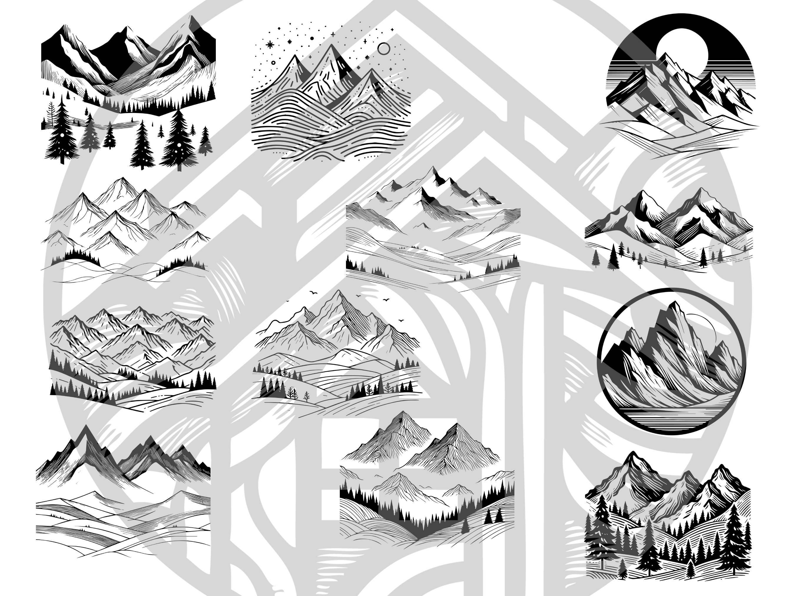 Snowy Mountain SVG Bundle, Mountain Range SVG, Snow Covered Mountain ...