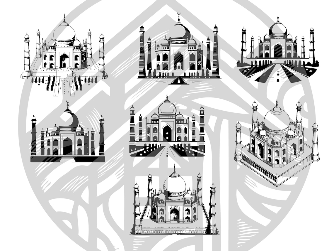 15 Taj Mahal SVG Clipart Bundle, Taj Mahal Png Svg Eps Dxf, Taj Mahal ...