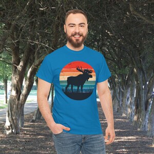 Moose, Retro Background Heavy Cotton Tee, Unisex Fall Fashion Shirt ...