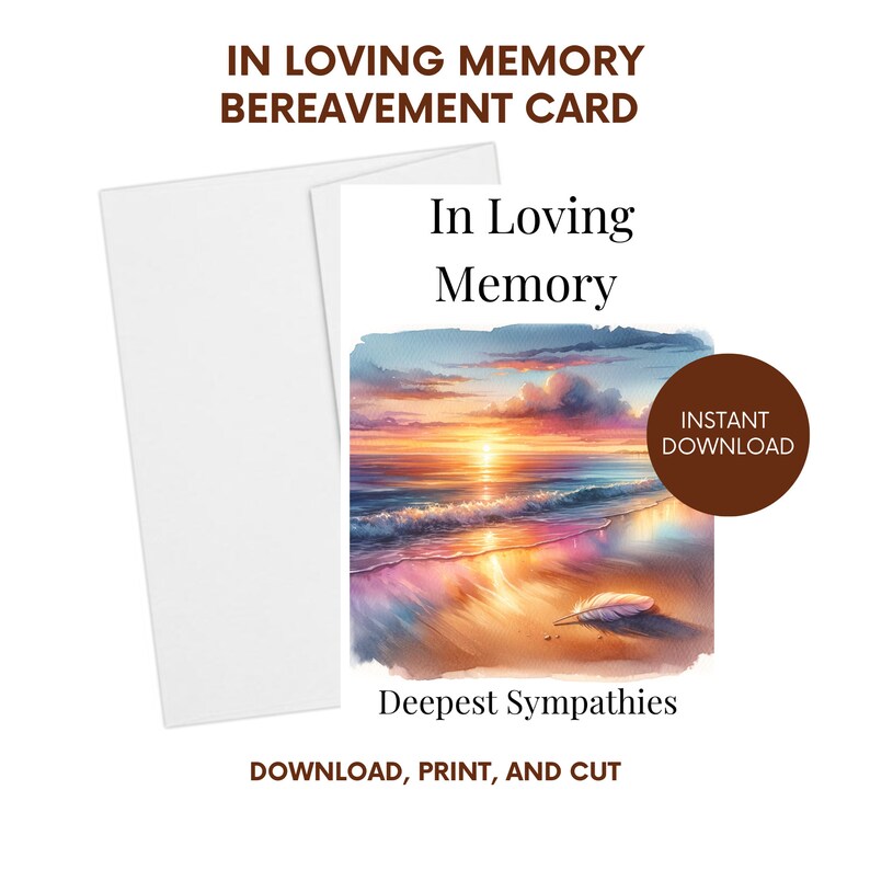 Printable Bereavement Sympathy Card With Feather 7x5 Digital - Etsy