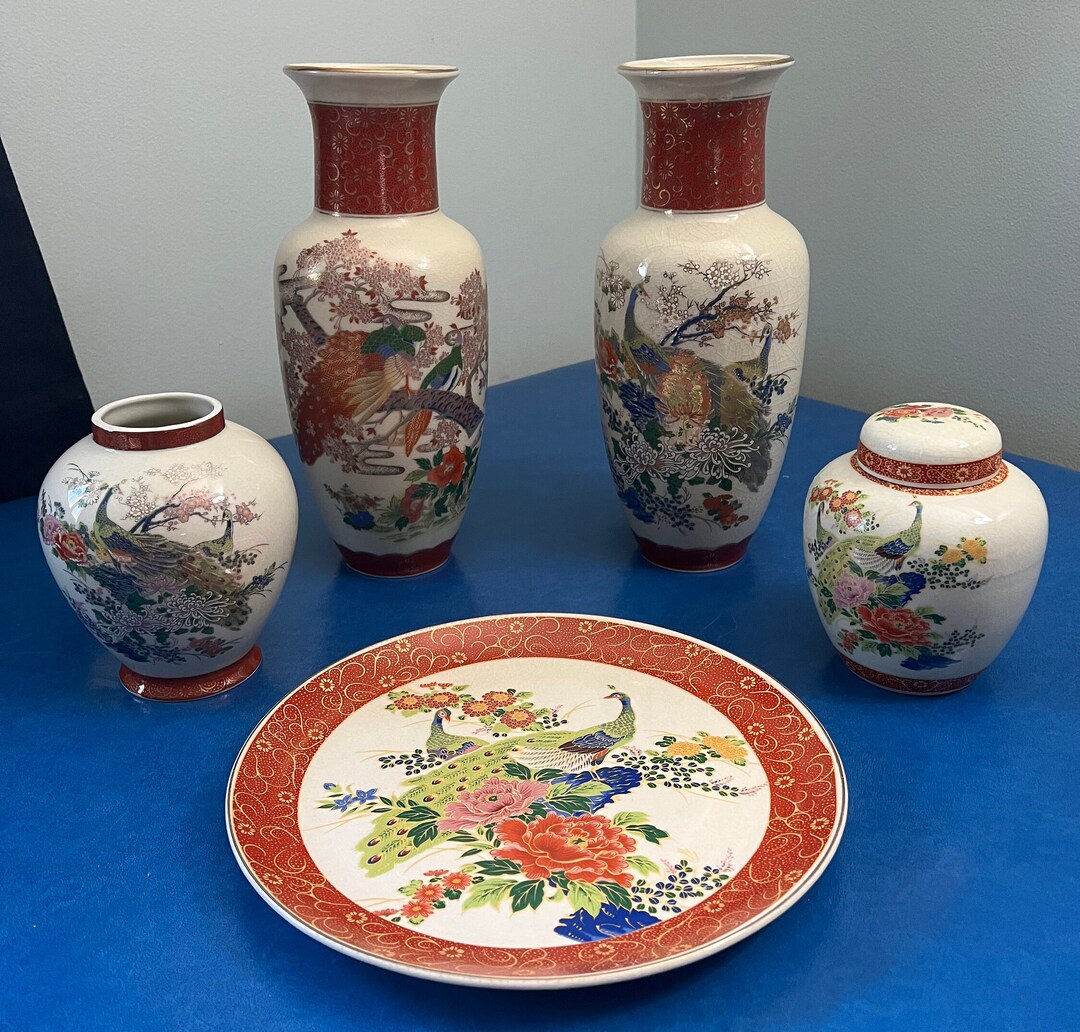 Japanese Satsuma Art Satsuma Japan Peacock Oriental Art Vintage Vases ...