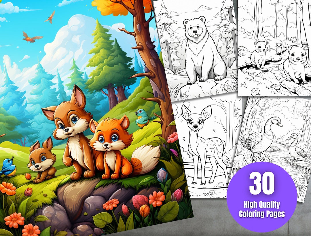 Woodland Creature Coloring Book Kids Ages 3-10, Bear and Deer Coloring ...