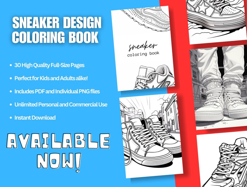 Sneaker Coloring Book, Printable Sneaker Coloring Activity, Shoe Art ...