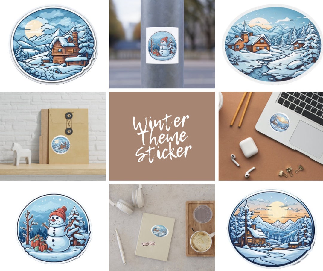 4 Winter Sticker , Winter Theme Bundle , Winter Theme Badge , PNG ...