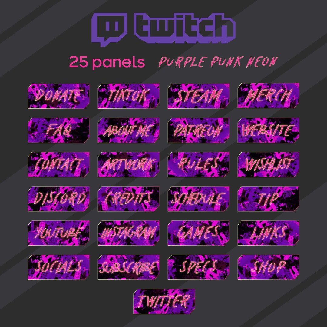 Twitch Panels , Purple Punk Neon Twitch Panels, Punk Twitch Panels ...