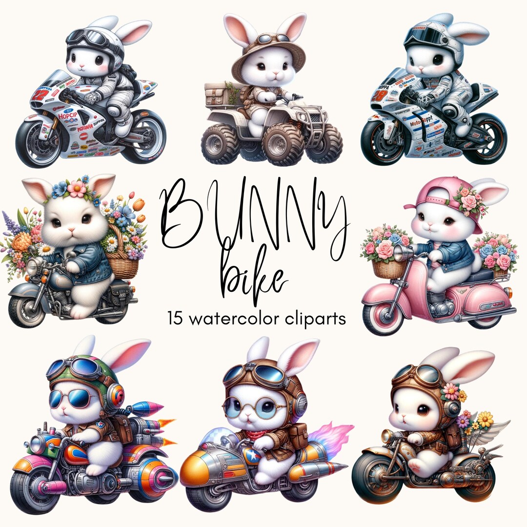 Charming Biker Bunny Cliparts Digital Download, Motorcycle Themed ...