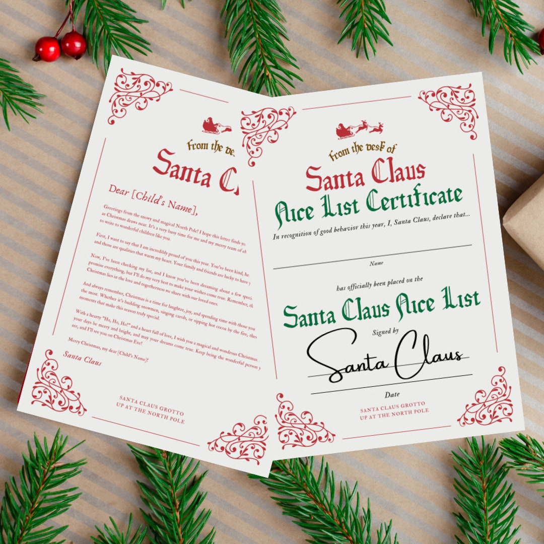 Official Letter From Santa Claus, Nice List Certificate Bundle, North ...