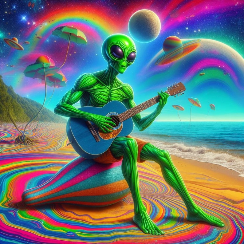 Alien Playing Guitar Sublimation PNG File Instant Digital Download - Etsy