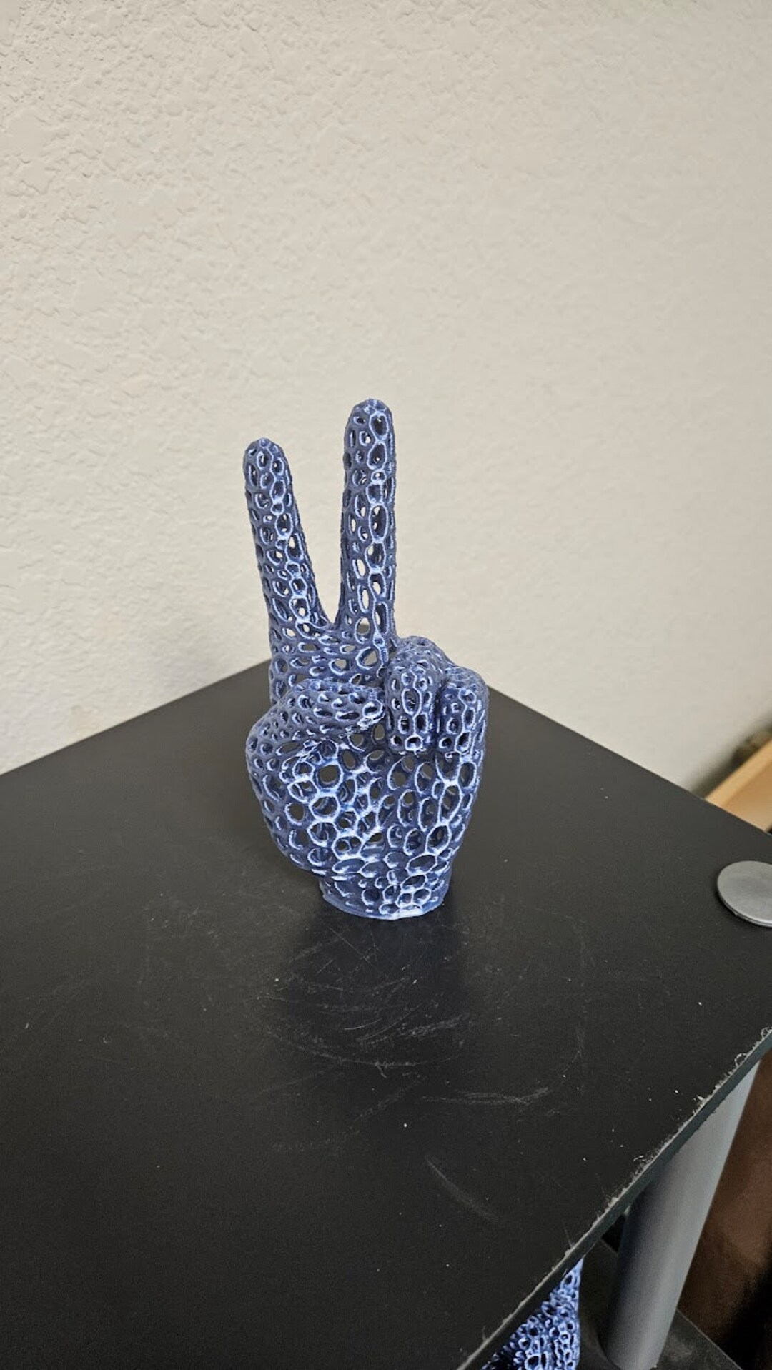 Peace Sign Hand Statue Shimmering Silver Blue Color 7 Inches in Height ...