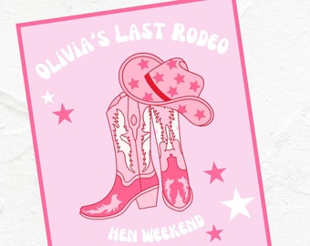 Last Rodeo Hen Party Invitation Itinerary, Personalised Cowgirl ...
