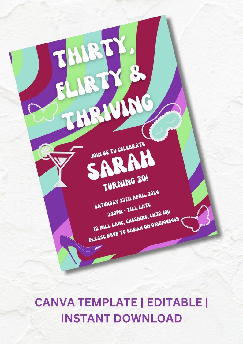 Thirty, Flirty and Thriving Party Invite 30th Birthday Party Invite ...