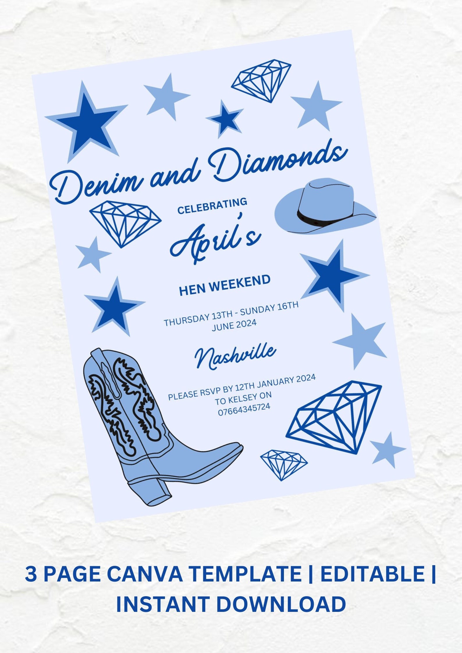 Denim & Diamonds Country Hen Party Invitation Bachelorette Party ...