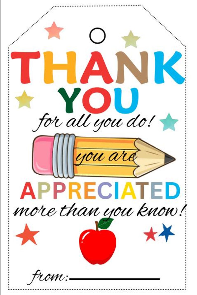 Editable Teacher Thank You Tag – Printable Gift Tag (canva Template) - Etsy